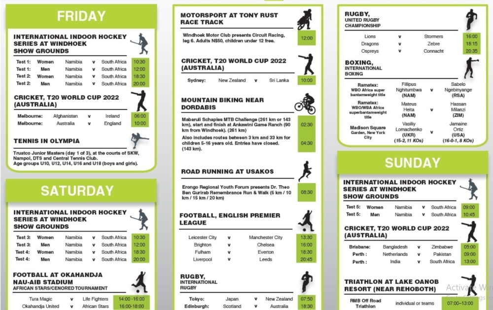 Sport fixtures, 28-30 October 2022 - Republikein - Jou Land, Jou Taal ...